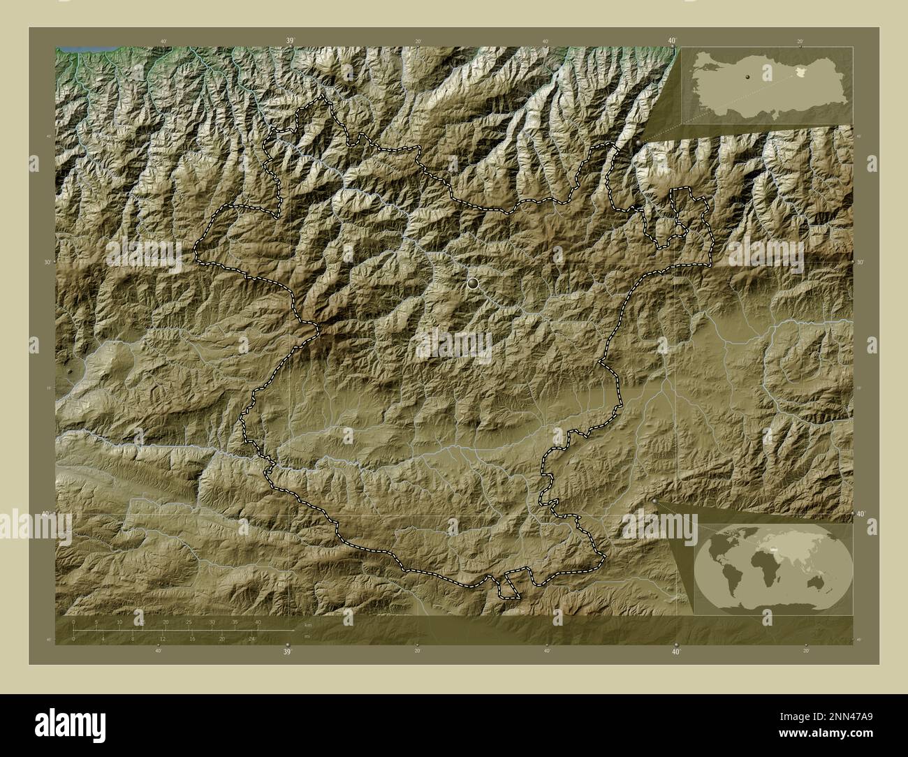 Gumushane, province of Turkiye. Elevation map colored in wiki style ...