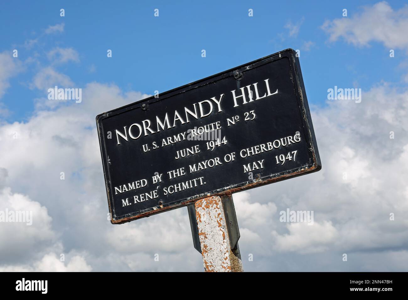 Normandy Hill, road sign at St Budeaux, Plymouth UK. Marking the US ...