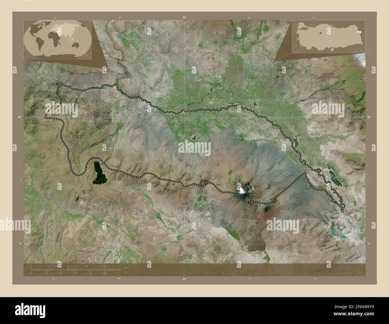 Igdr, province of Turkiye. High resolution satellite map. Corner ...