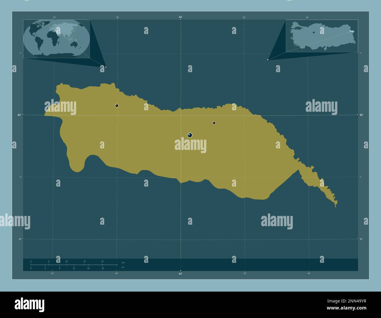 Igdr, province of Turkiye. Solid color shape. Locations of major cities ...