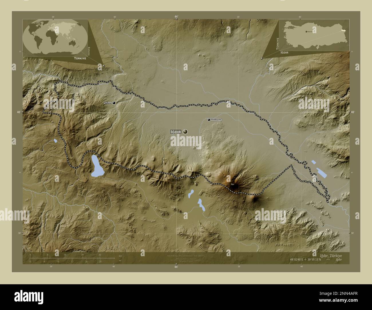 Igdr, province of Turkiye. Elevation map colored in wiki style with ...
