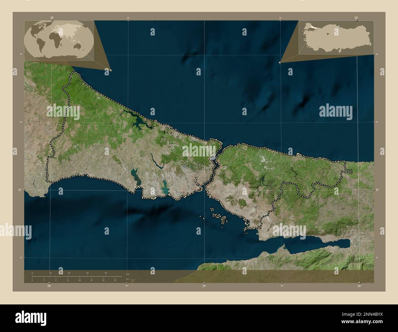 Istanbul, province of Turkiye. High resolution satellite map. Corner ...