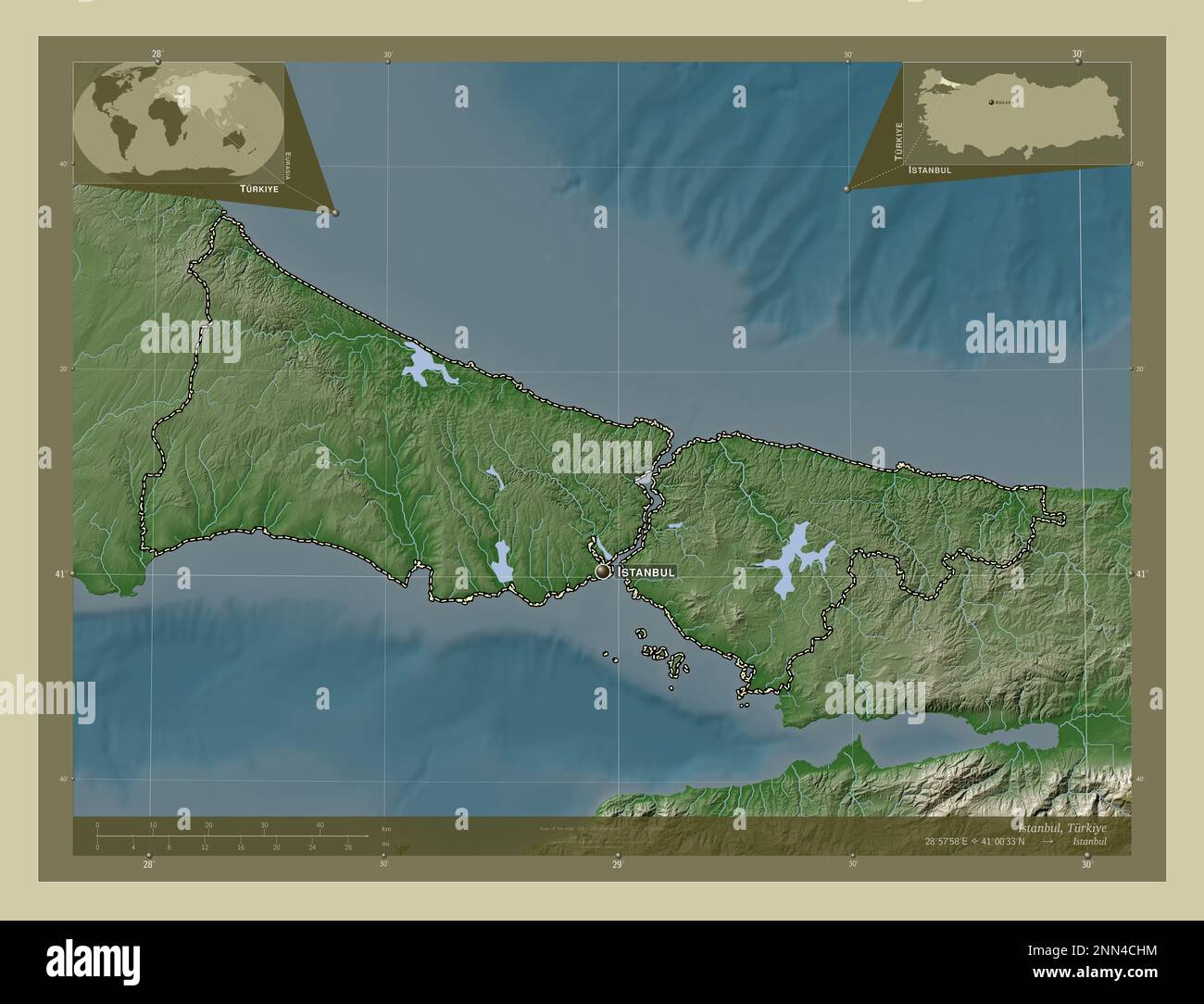 Istanbul, province of Turkiye. Elevation map colored in wiki style with ...