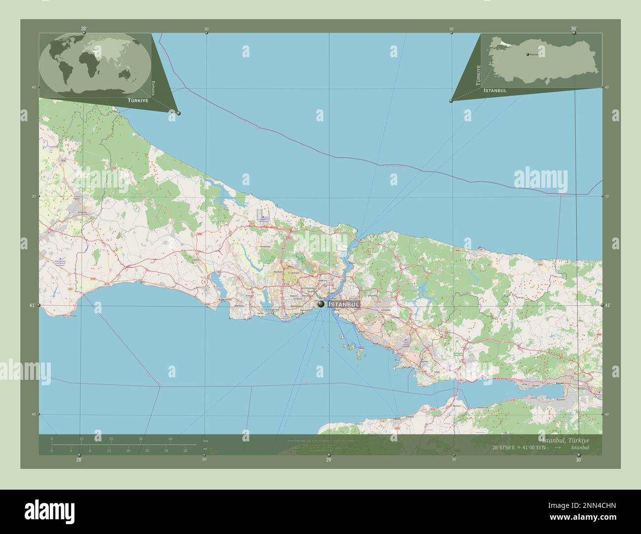 Istanbul, province of Turkiye. Open Street Map. Locations and names of ...