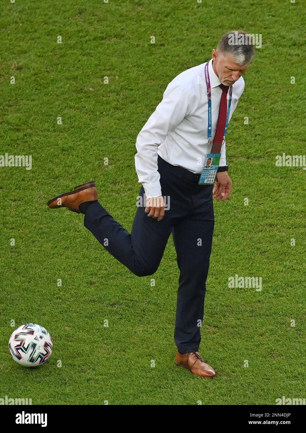 Czech Republic's manager Jaroslav Silhavy flicks a ball during the Euro ...