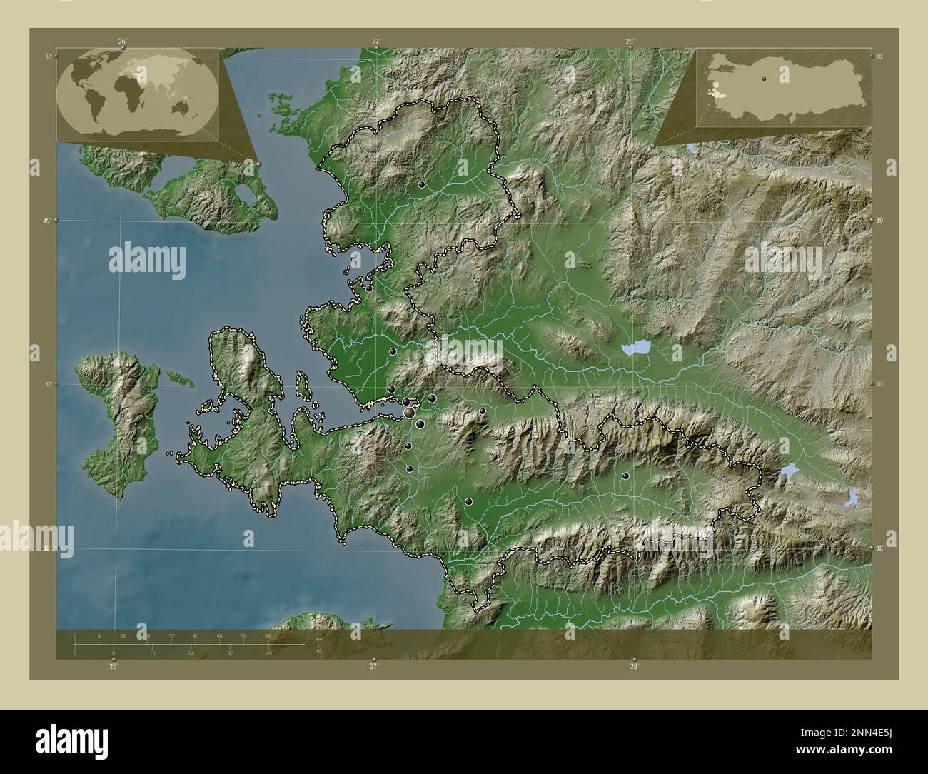 Izmir, province of Turkiye. Elevation map colored in wiki style with ...
