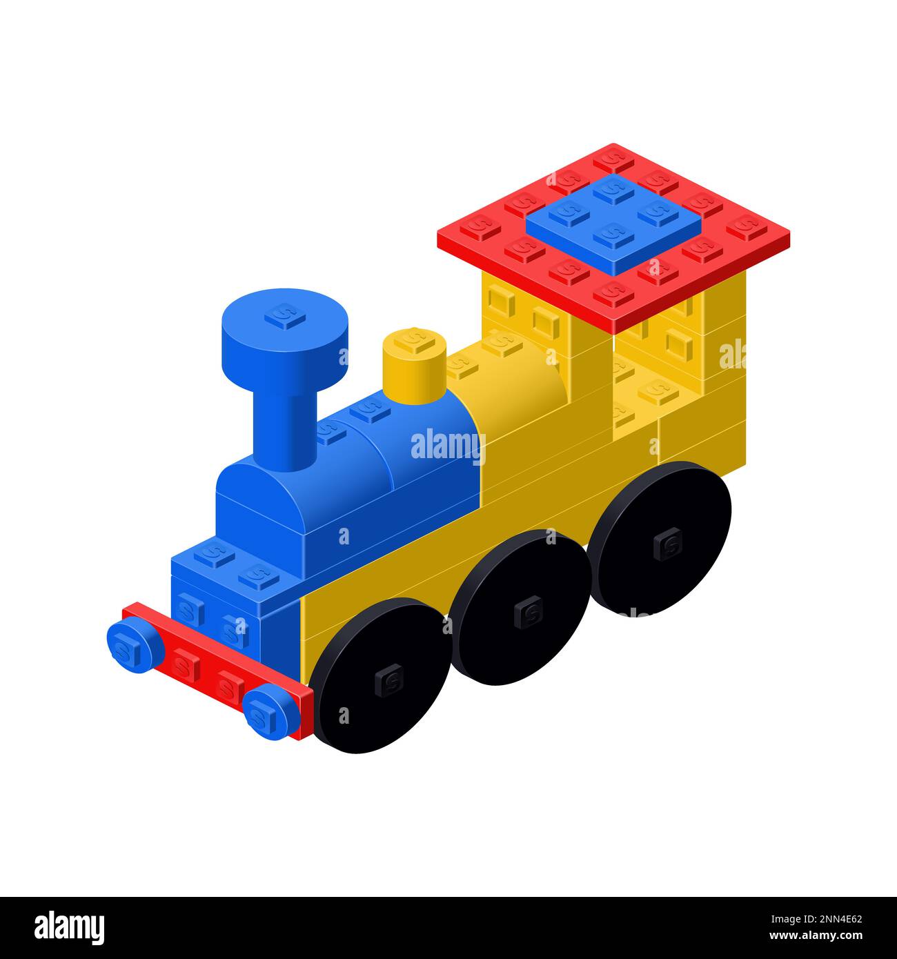A steam locomotive built from plastic blocks, a toy for a child. Vector ...