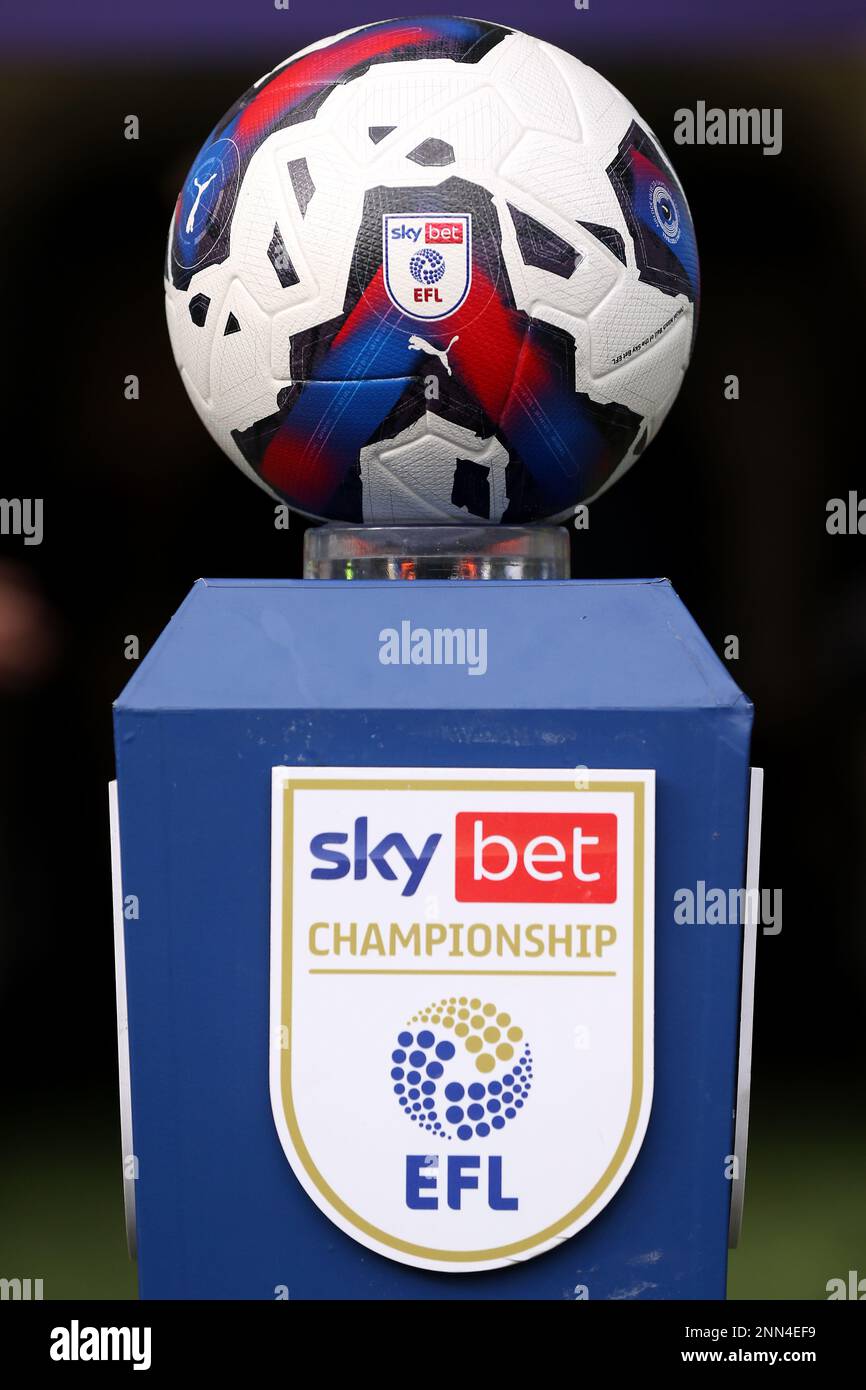 The official Puma Orbita 1 EFL match ball on a plinth before the Sky ...