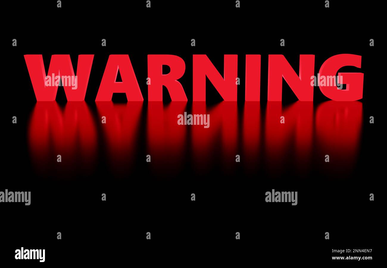 3d render glowing red sign warning and black background. Simple ...