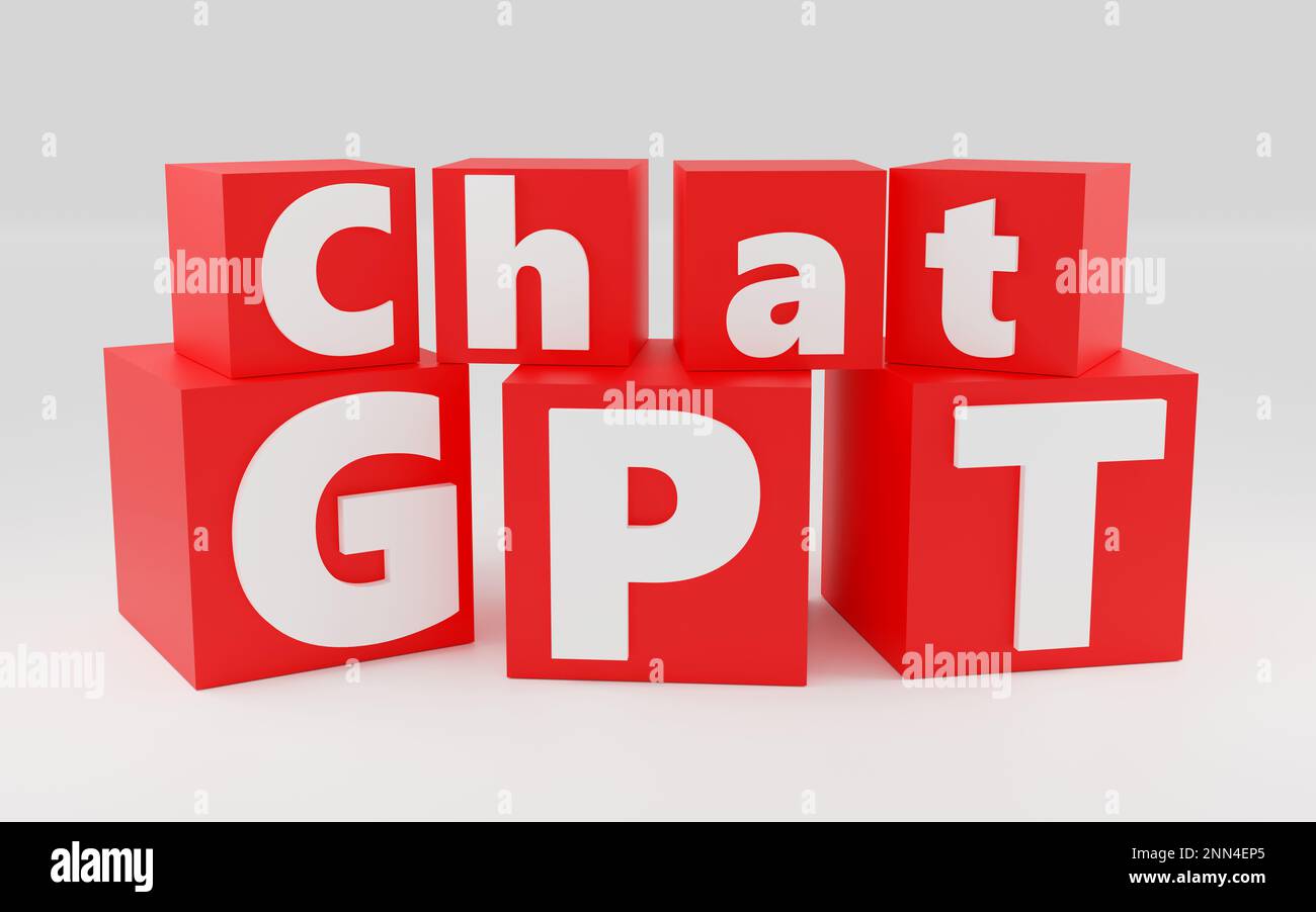 3d render sign chatgpt on red cubes and light background. Simple ...