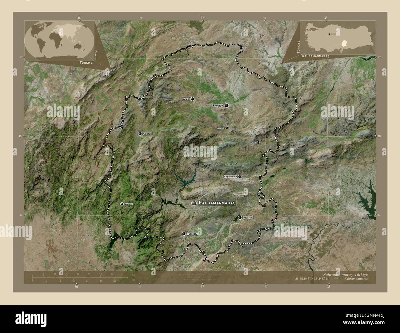 Kahramanmaras, province of Turkiye. High resolution satellite map ...