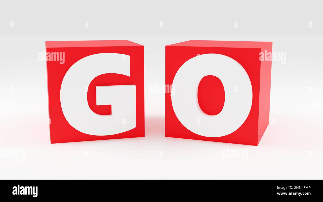 3d render sign go on red cubes and light background. Simple minimalism ...