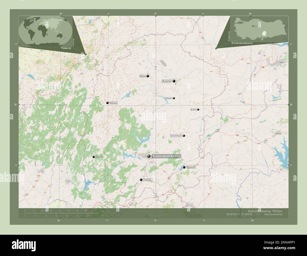 Kahramanmaras, province of Turkiye. Open Street Map. Locations and ...