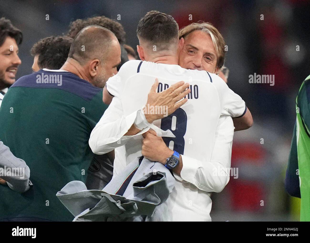 Italy's manager Roberto Mancini, right, and Italy's Giorgio Chiellini ...