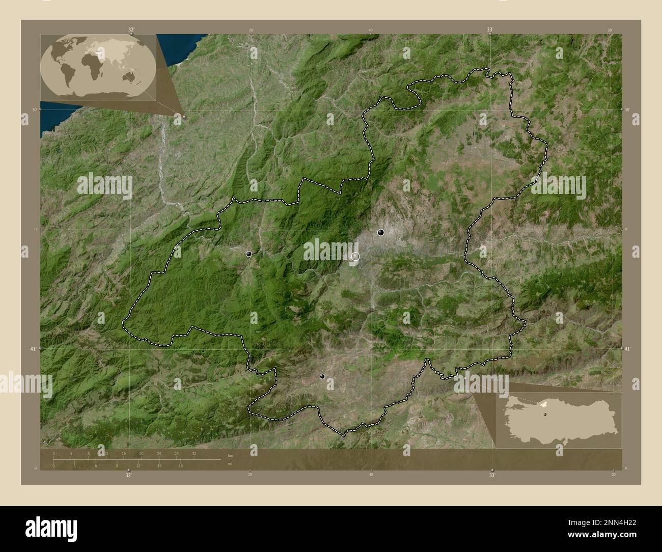 Karabuk, province of Turkiye. High resolution satellite map. Locations ...