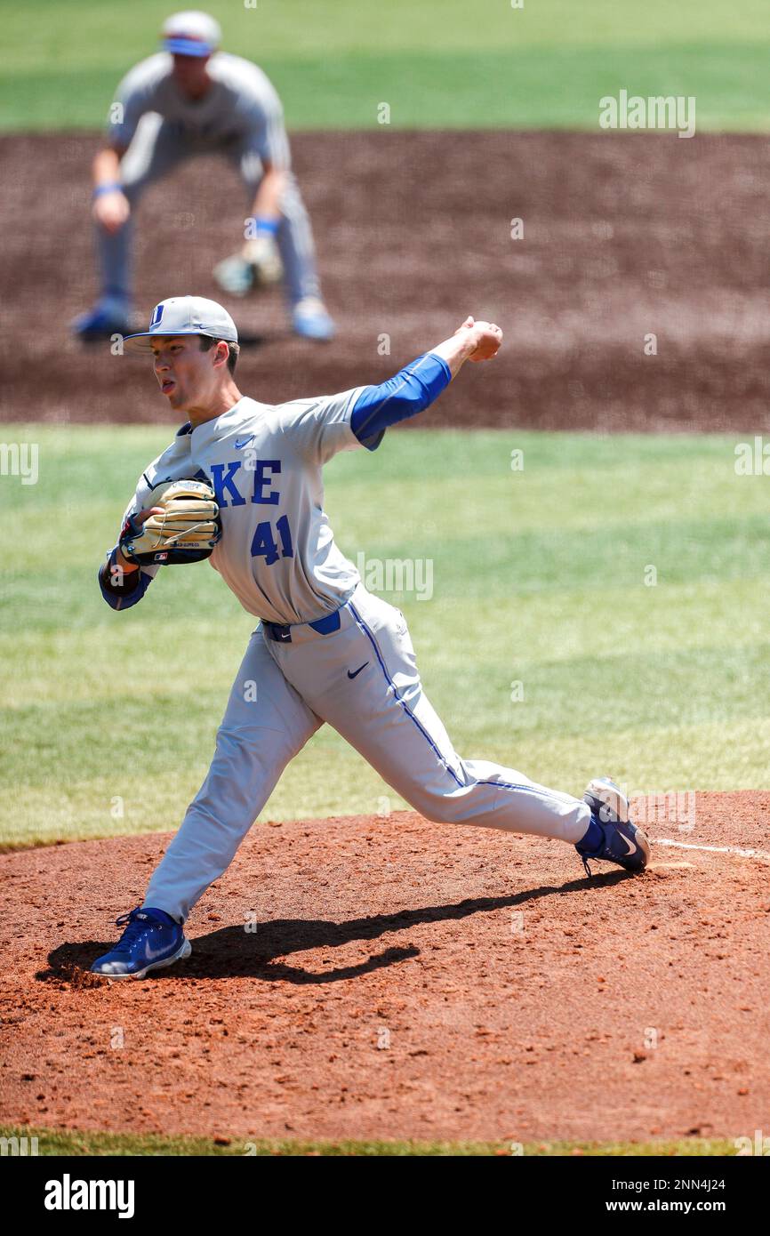 Duke Blue Devils pitcher Luke Fox (41) delivers a pitch to the plate ...