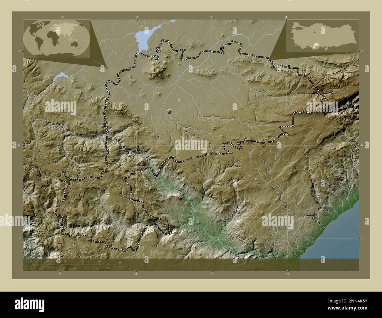 Karaman, province of Turkiye. Elevation map colored in wiki style with ...