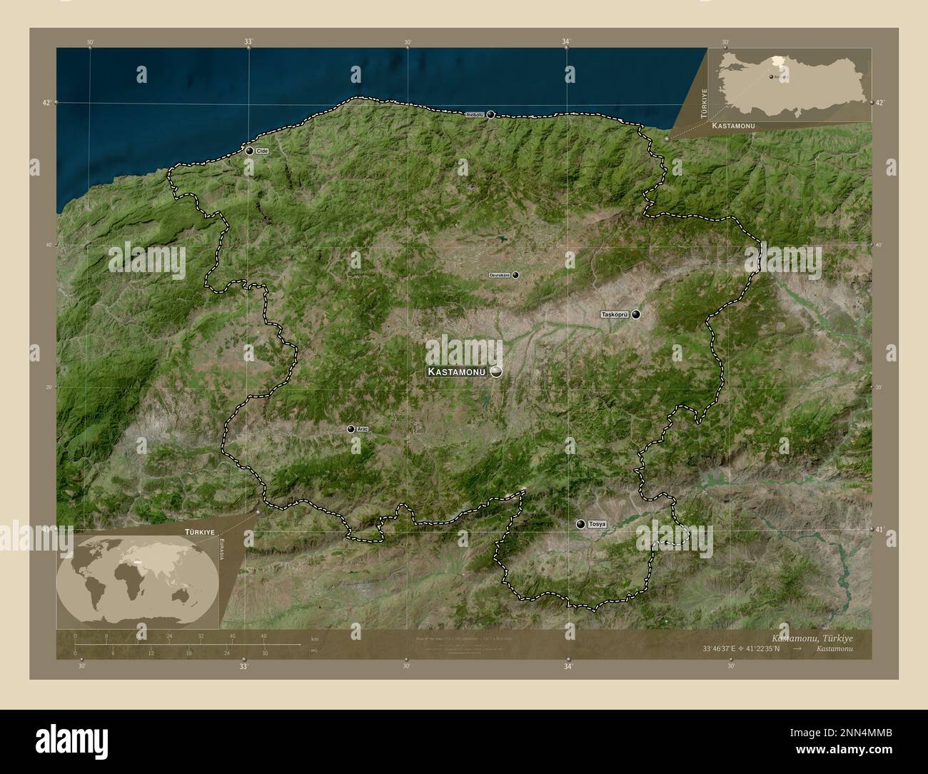 Kastamonu, province of Turkiye. High resolution satellite map ...
