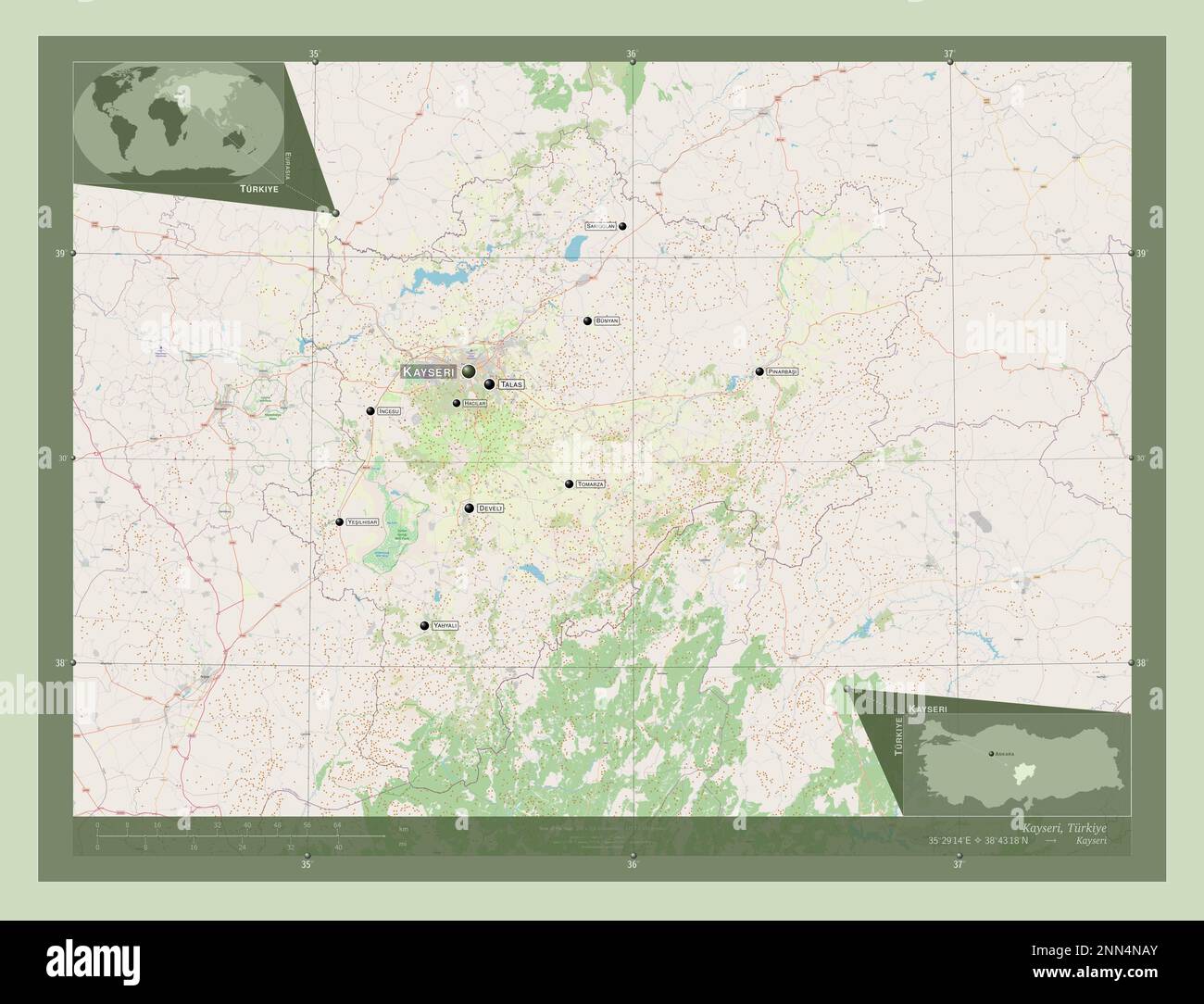 Kayseri, province of Turkiye. Open Street Map. Locations and names of ...
