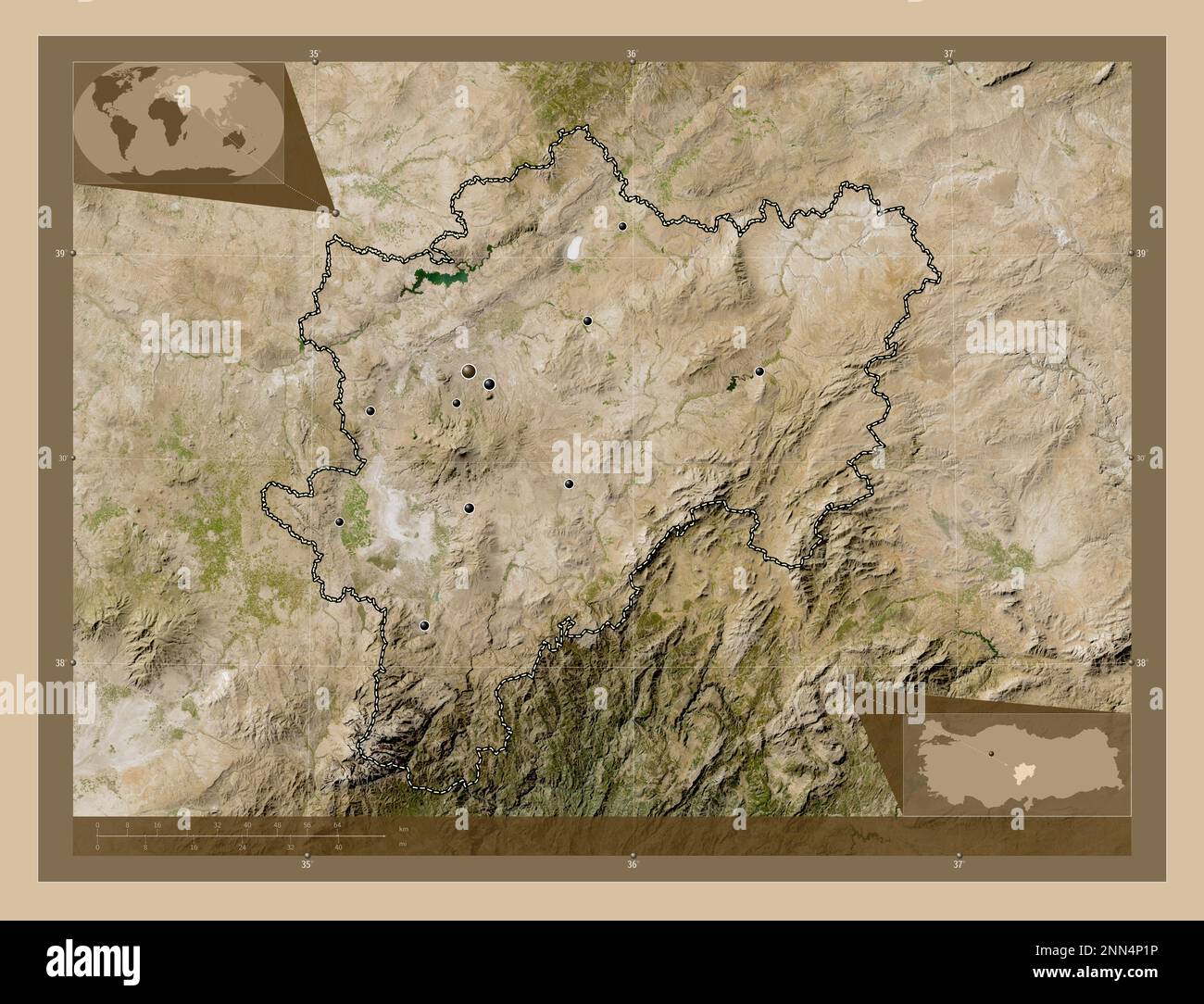 Kayseri, province of Turkiye. Low resolution satellite map. Locations ...