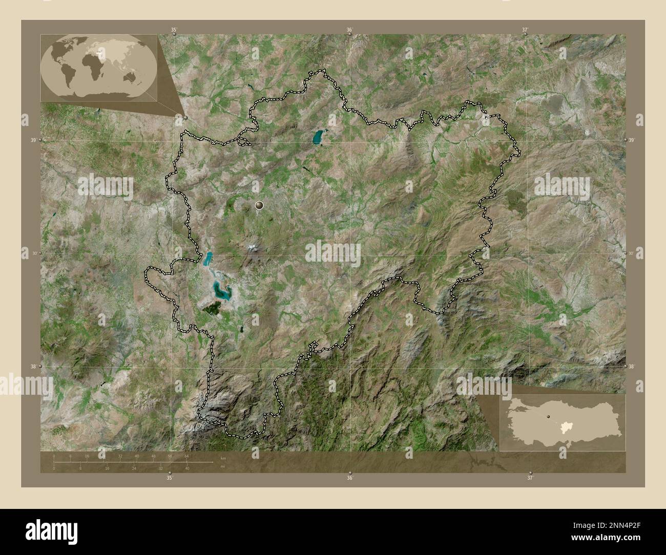 Kayseri, province of Turkiye. High resolution satellite map. Corner ...