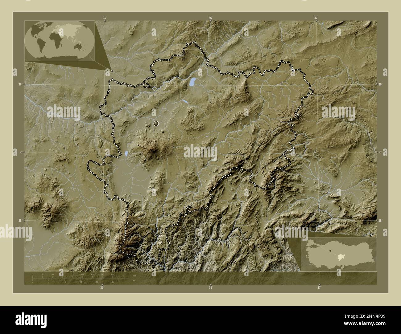 Kayseri, province of Turkiye. Elevation map colored in wiki style with ...