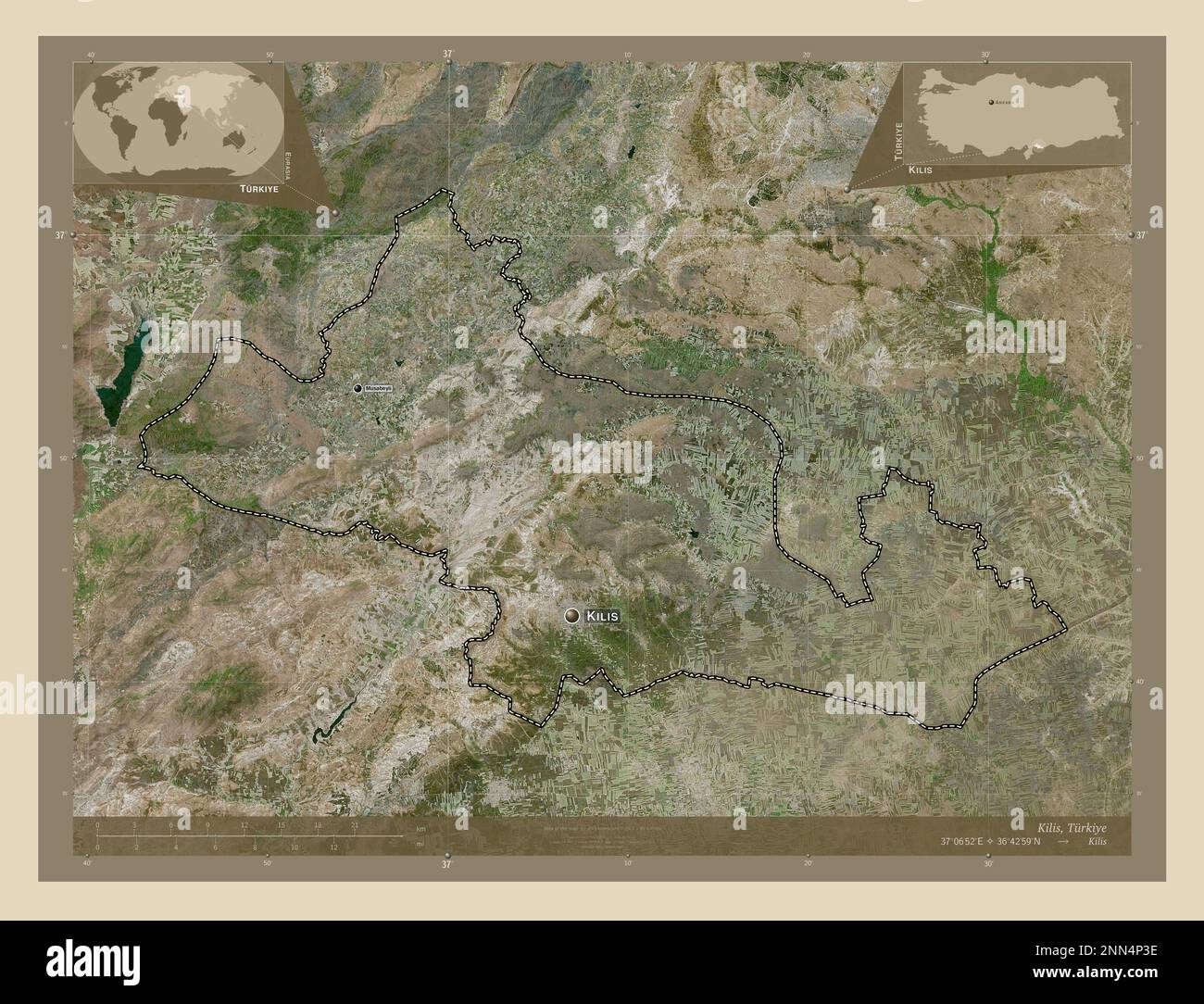 Kilis, province of Turkiye. High resolution satellite map. Locations ...