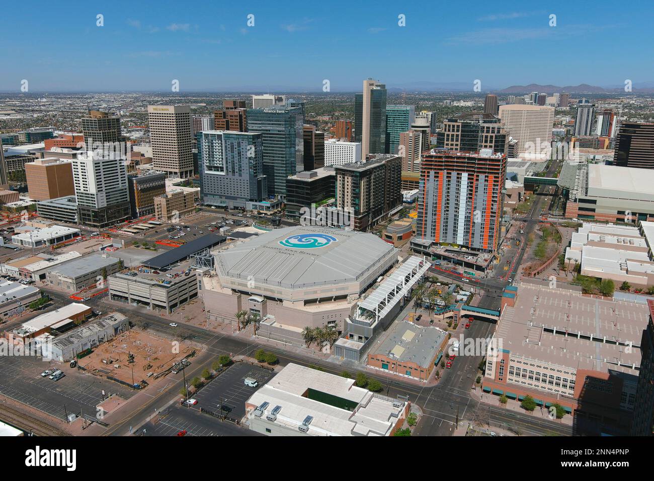 An aerial view of Phoenix Suns Arena, Tuesday, March 2, 2021, in ...