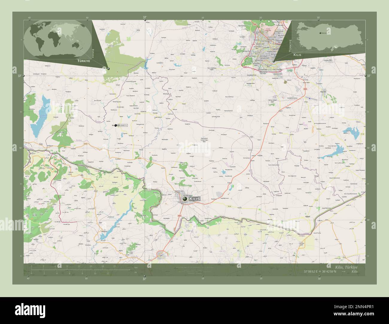 Kilis, province of Turkiye. Open Street Map. Locations and names of ...