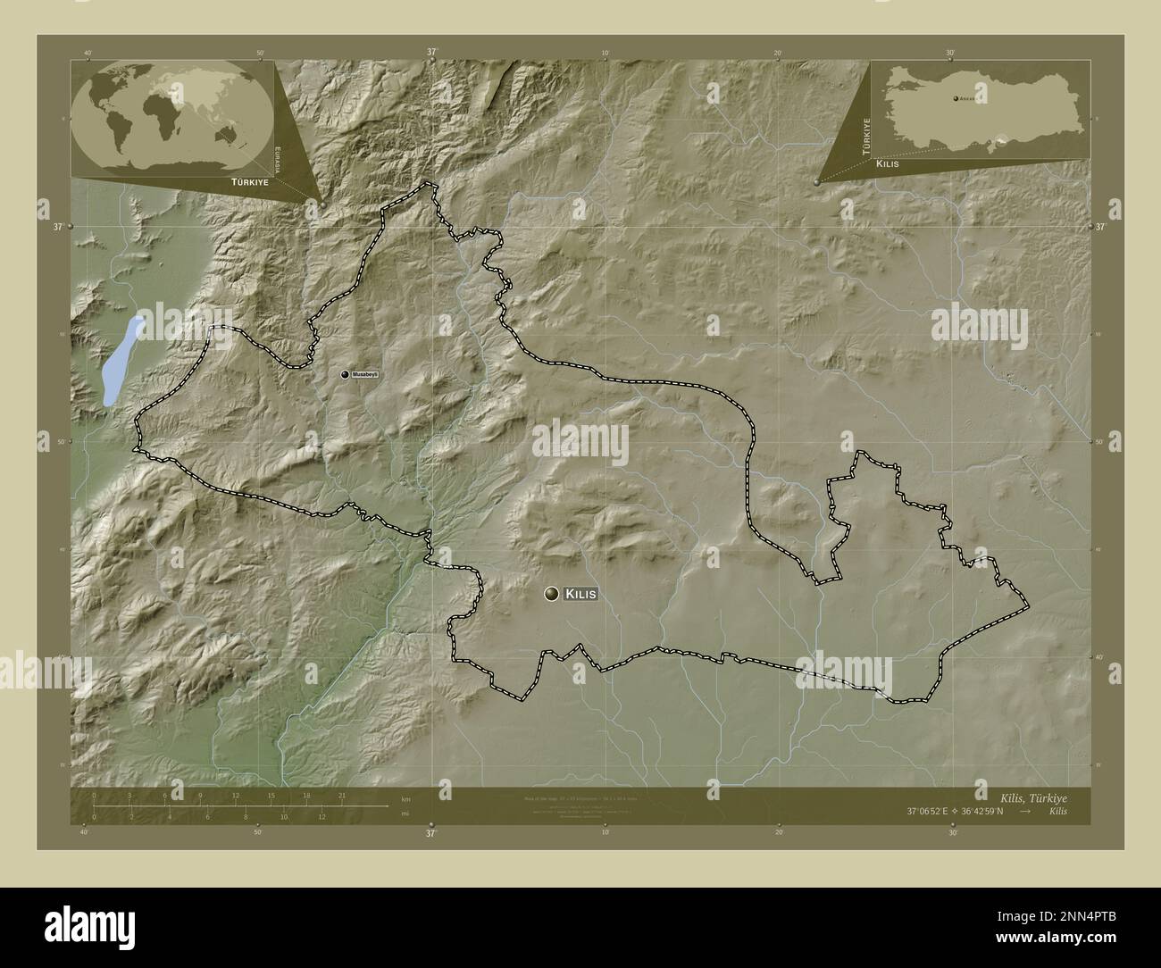 Kilis, province of Turkiye. Elevation map colored in wiki style with ...