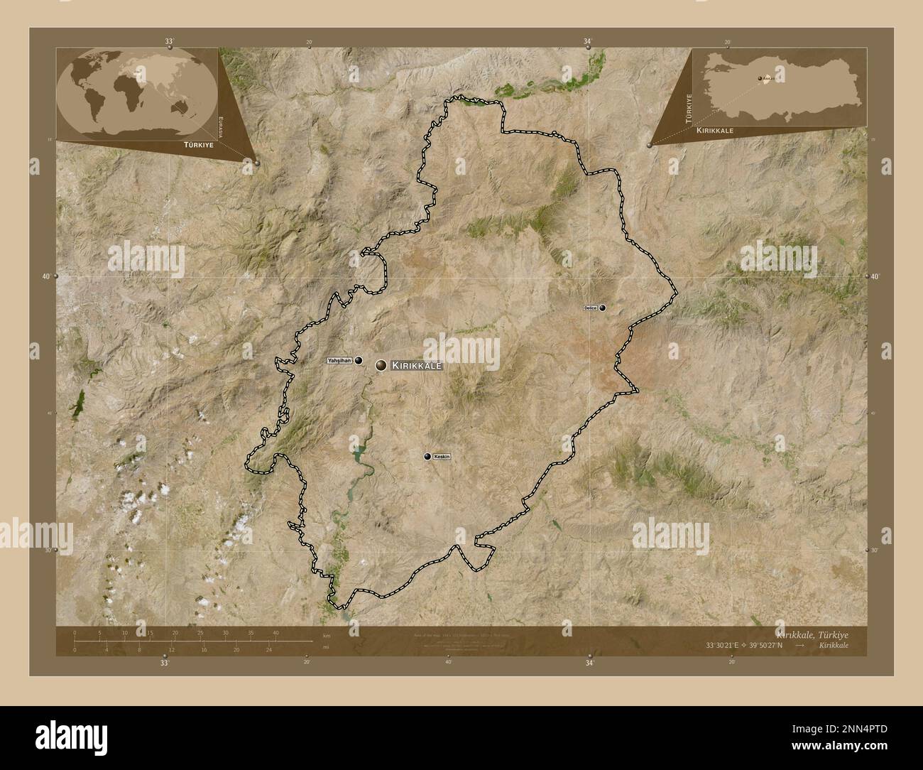 Krkkale, province of Turkiye. Low resolution satellite map. Locations ...
