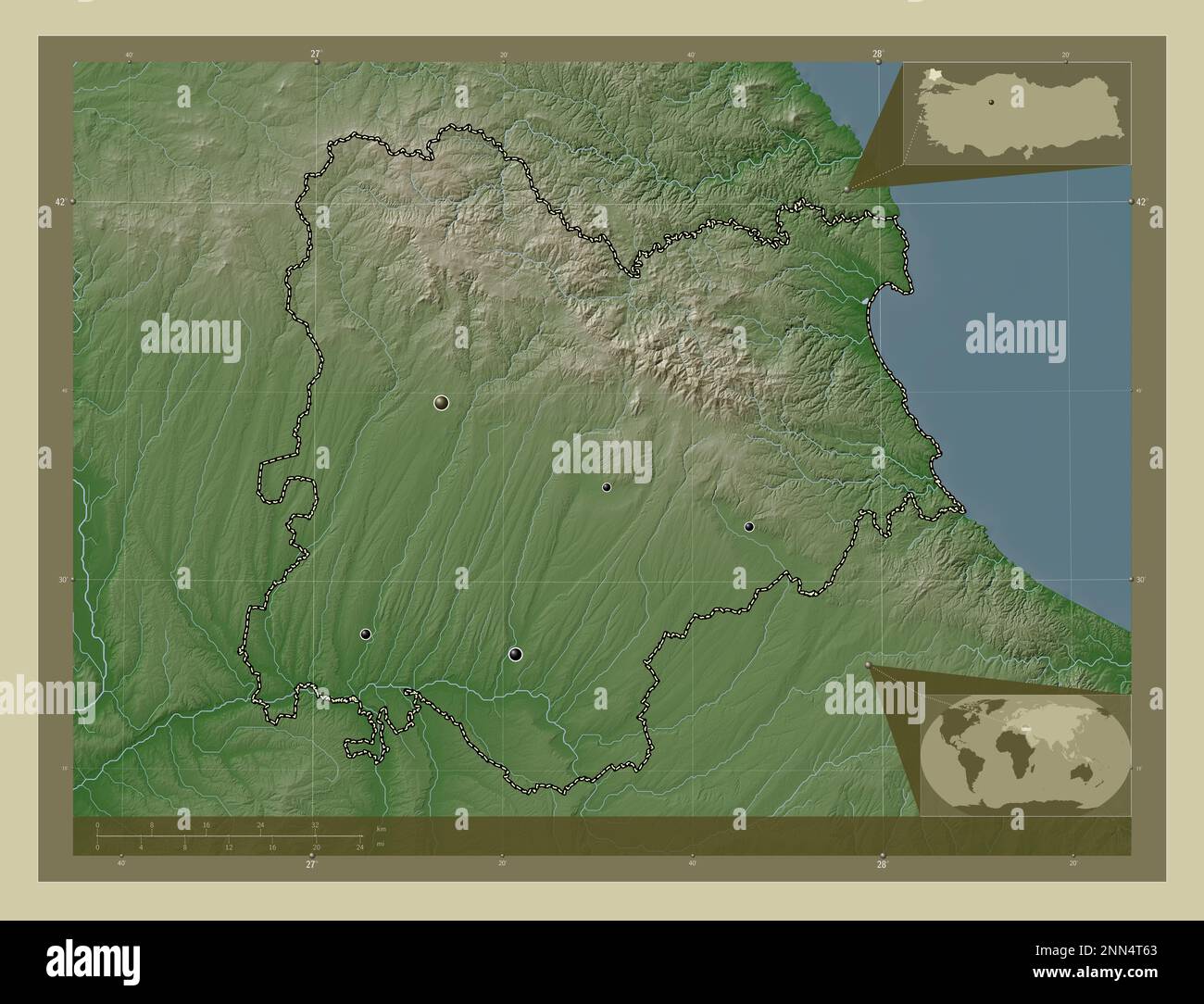 Kirklareli, province of Turkiye. Elevation map colored in wiki style ...