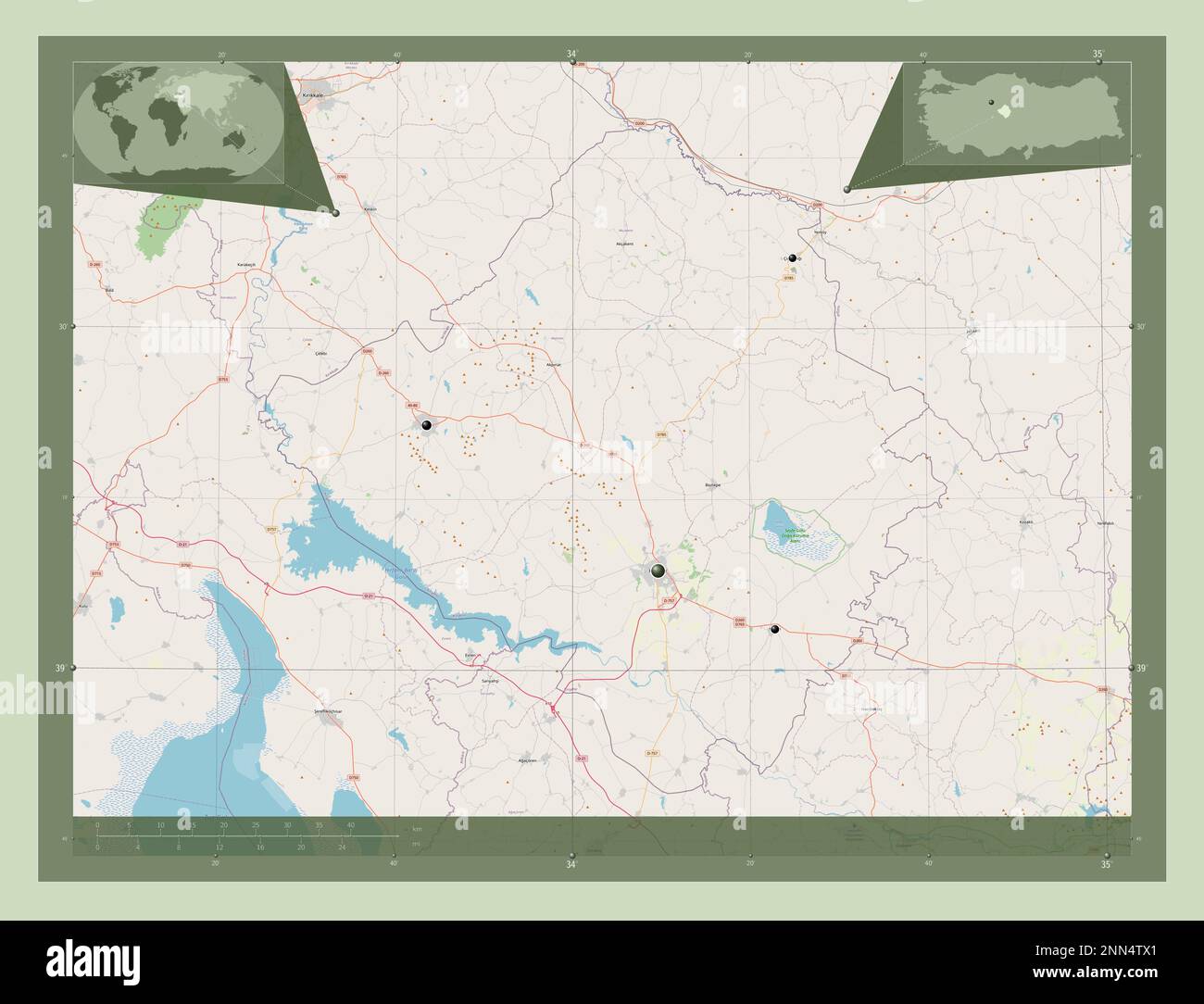 Krsehir, province of Turkiye. Open Street Map. Locations of major ...