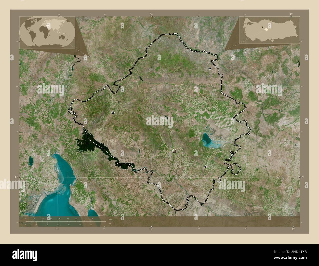 Krsehir, province of Turkiye. High resolution satellite map. Locations ...