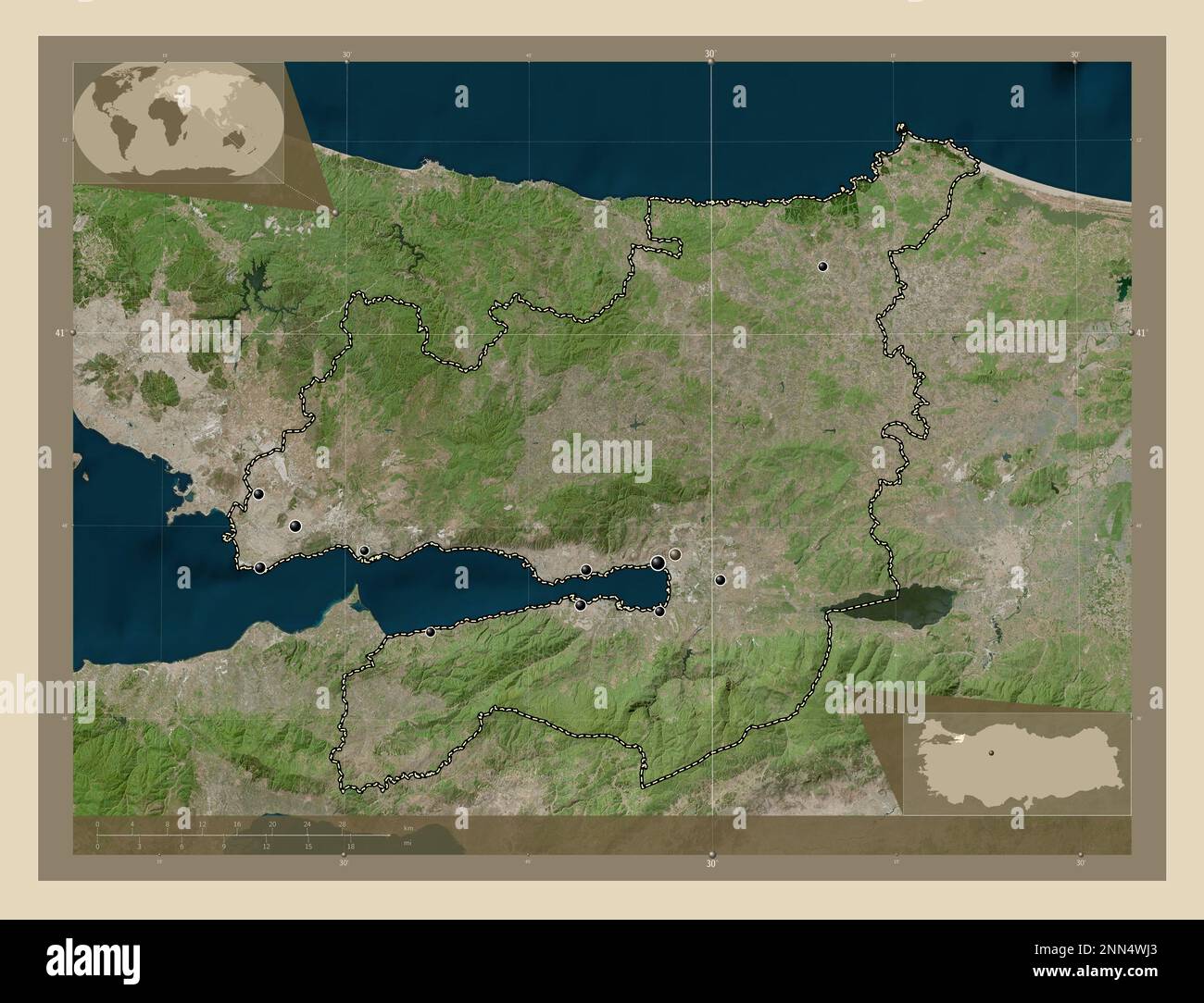 Kocaeli, province of Turkiye. High resolution satellite map. Locations ...