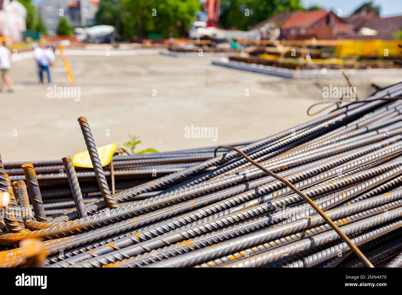 Tied bundles of steel bars reinforcement ready for installation ...
