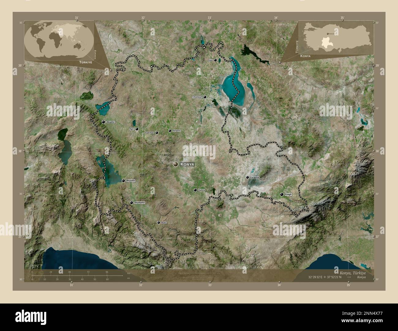 Konya, province of Turkiye. High resolution satellite map. Locations ...