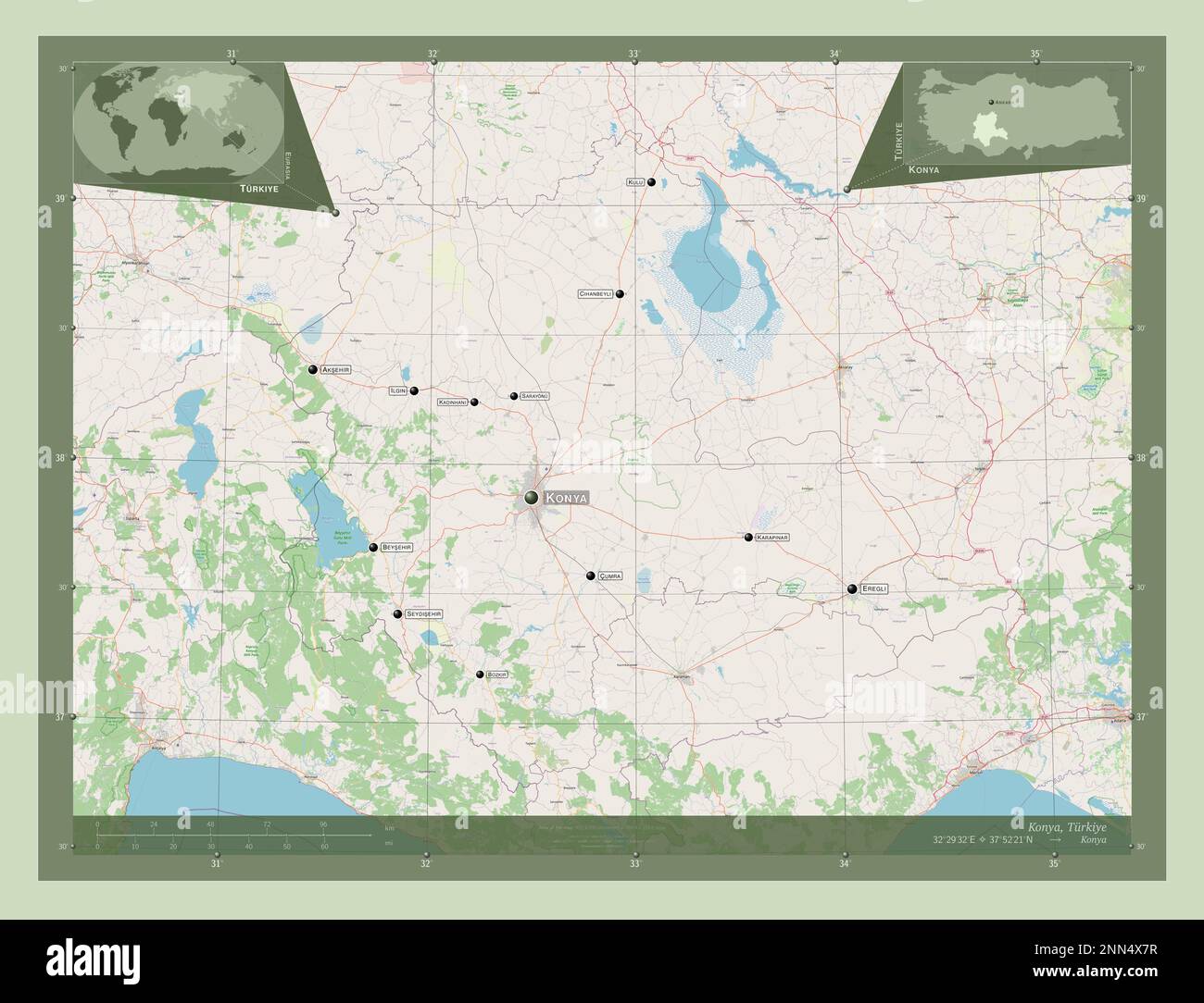 Konya, province of Turkiye. Open Street Map. Locations and names of ...