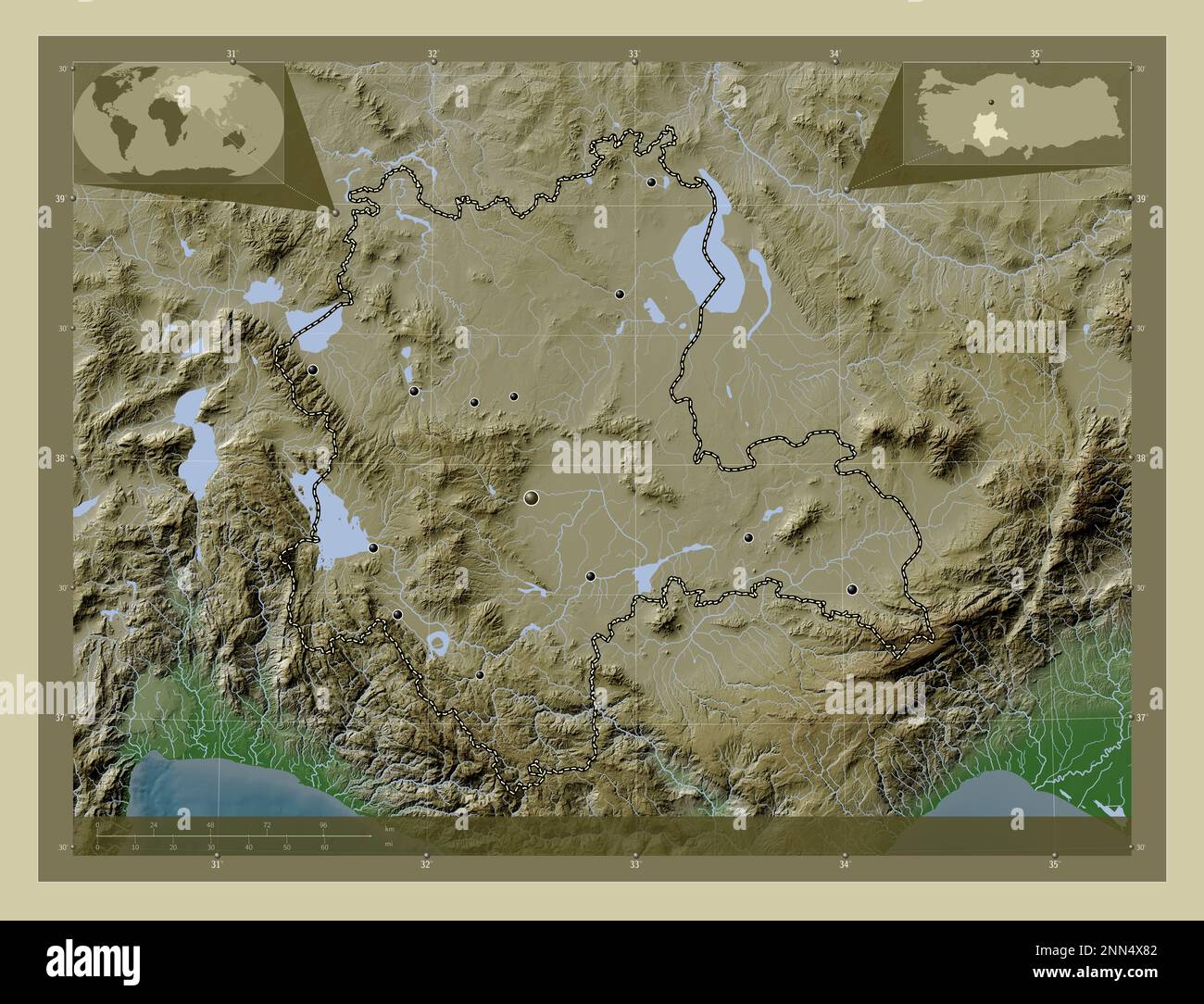 Konya, province of Turkiye. Elevation map colored in wiki style with ...