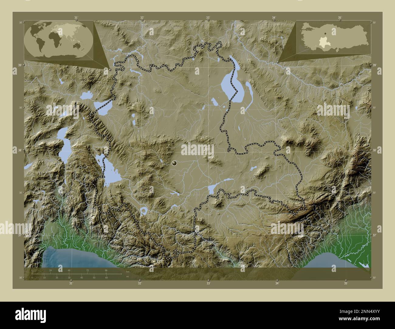 Konya, province of Turkiye. Elevation map colored in wiki style with ...