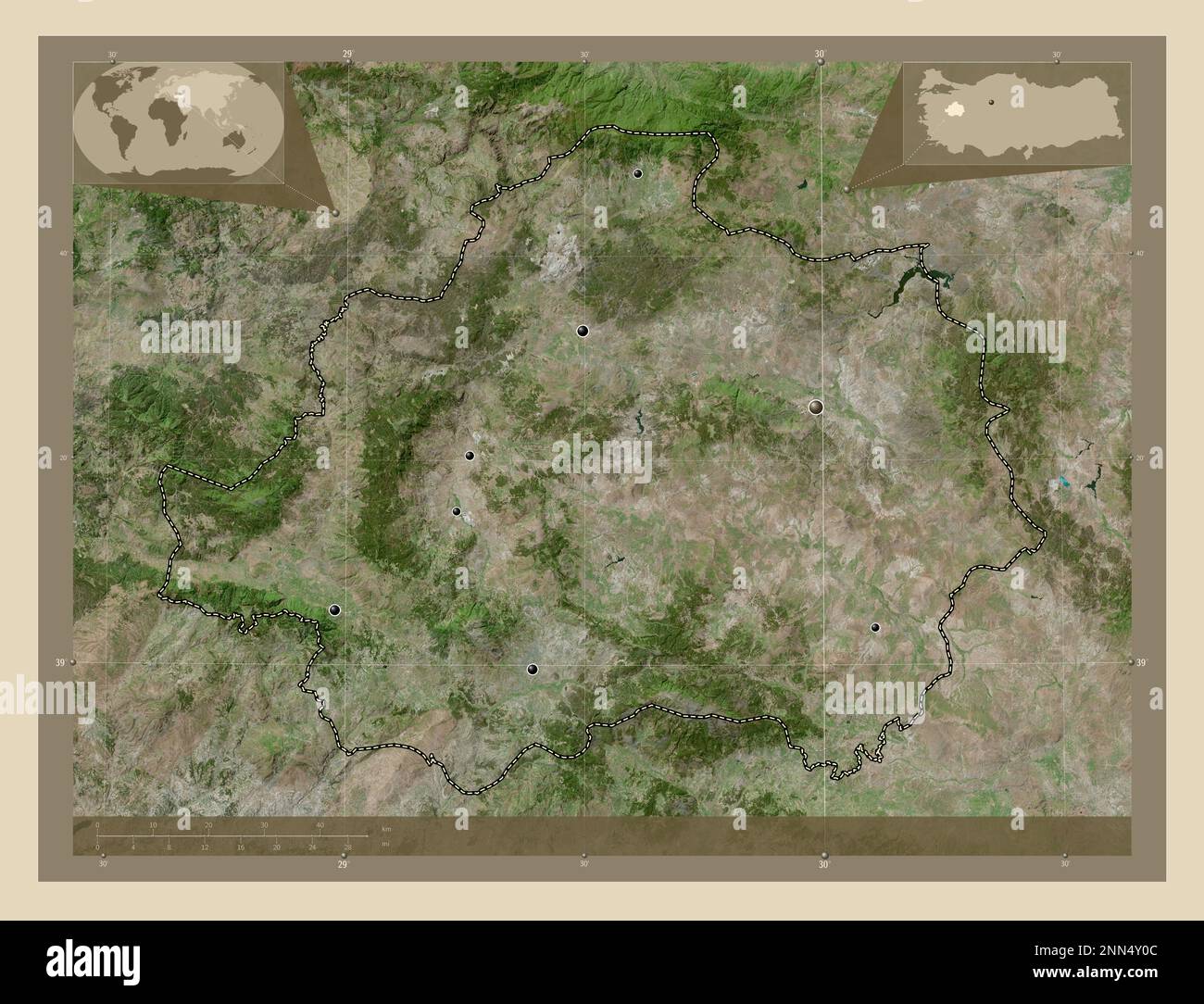 Kutahya, province of Turkiye. High resolution satellite map. Locations ...