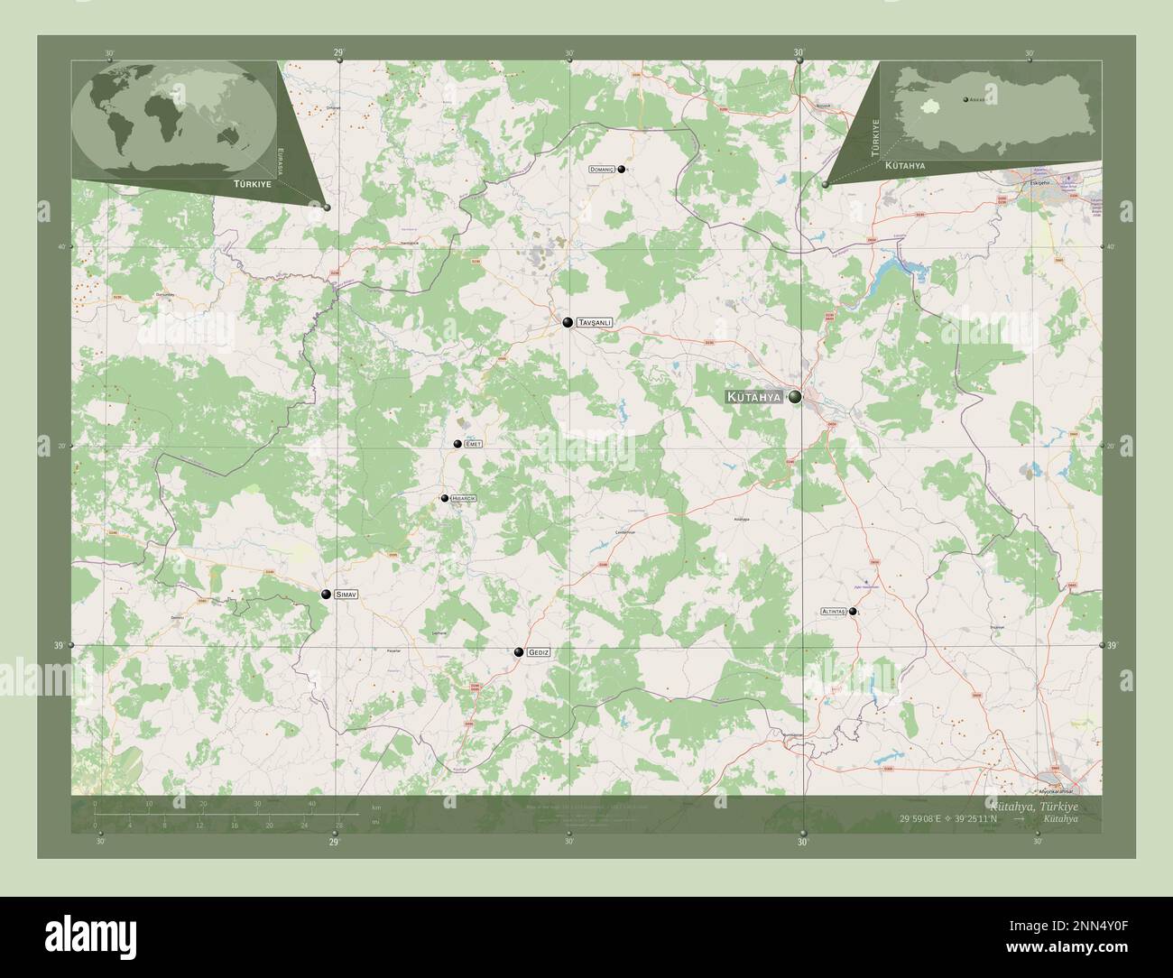 Kutahya, province of Turkiye. Open Street Map. Locations and names of ...