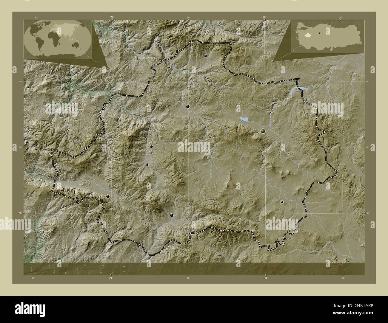 Kutahya, province of Turkiye. Elevation map colored in wiki style with ...