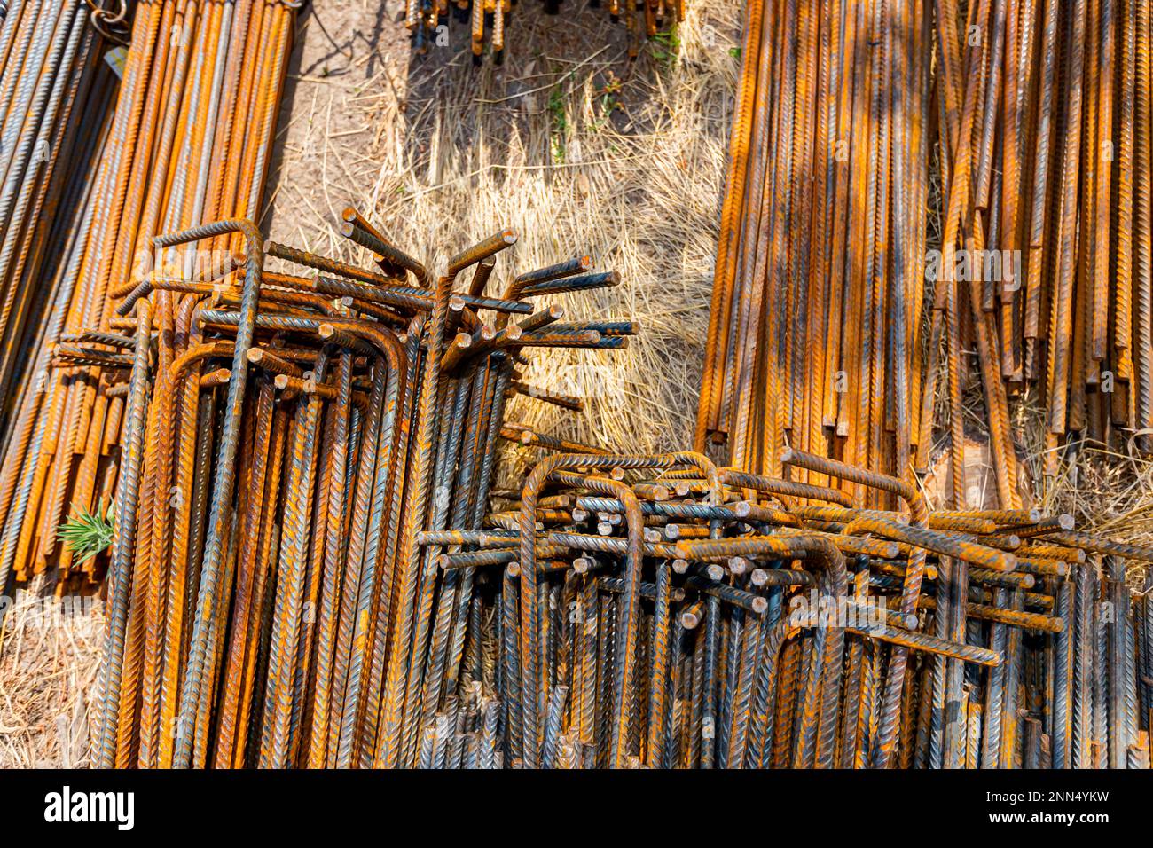 Above shot on bundles of steel bars reinforcement ready for ...