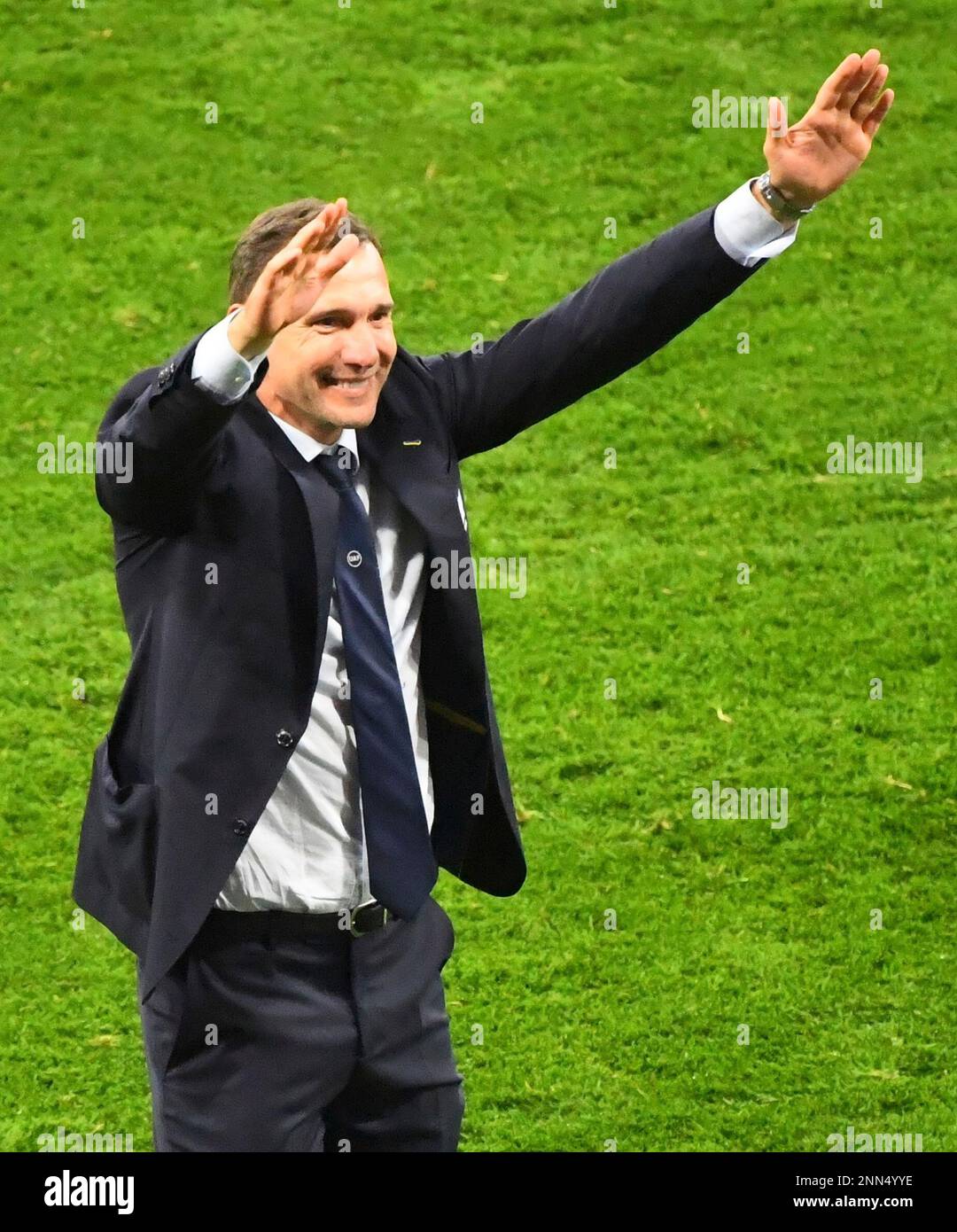 Ukraine's manager Andriy Shevchenko celebrates victory after the Euro ...