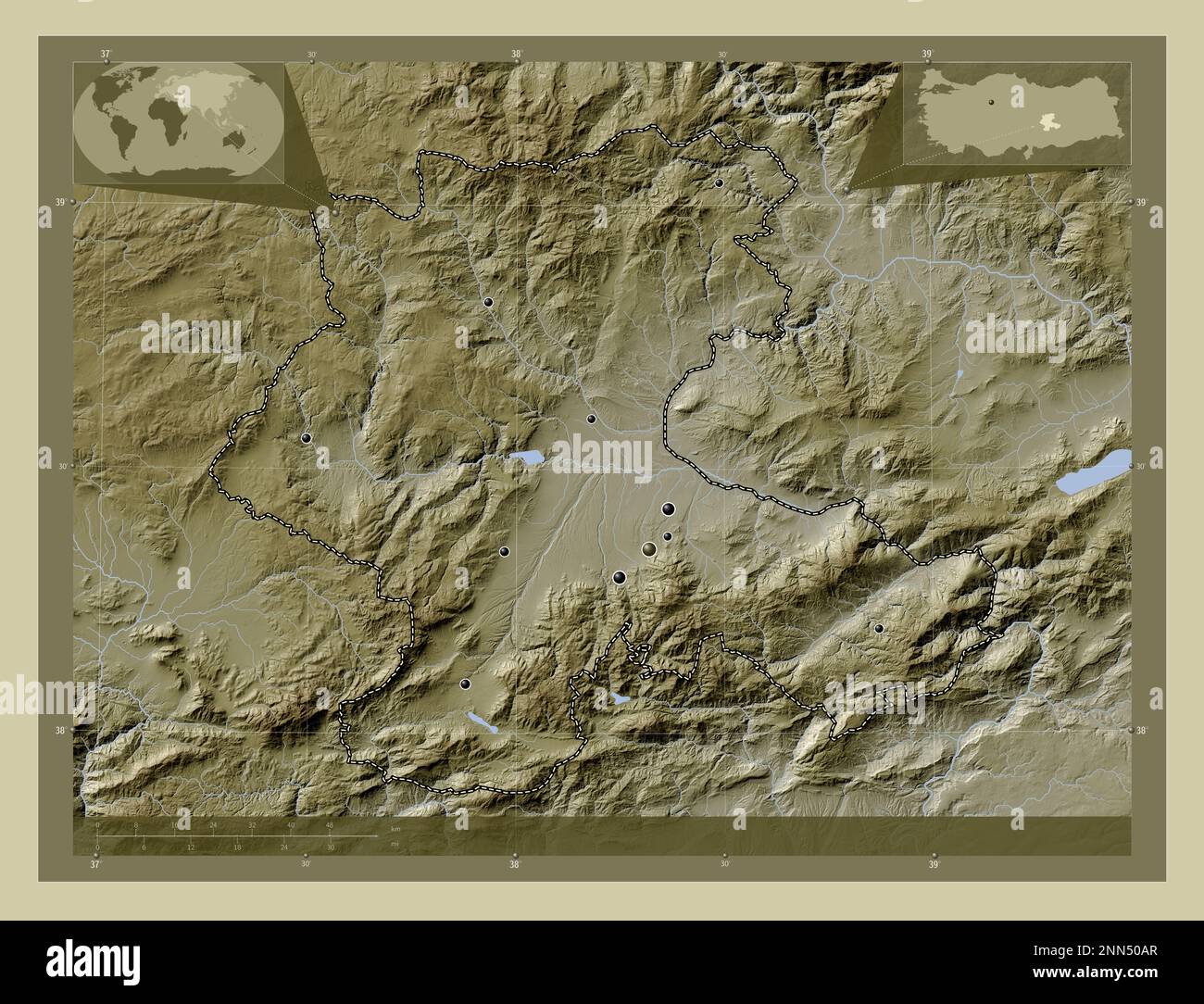 Malatya, province of Turkiye. Elevation map colored in wiki style with ...