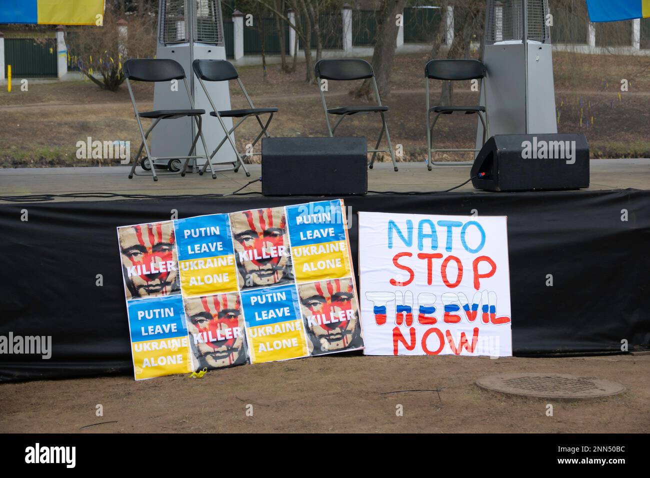 Vilnius, Lithuania - circa March, 2022: Installations near the Russian ...