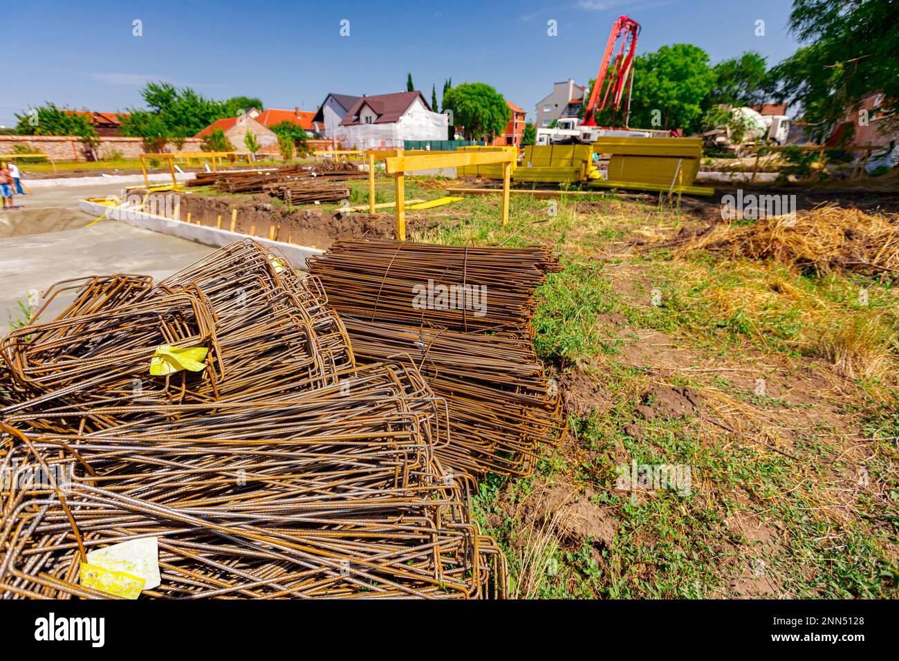 Tied bundles of steel bars reinforcement ready for installation ...