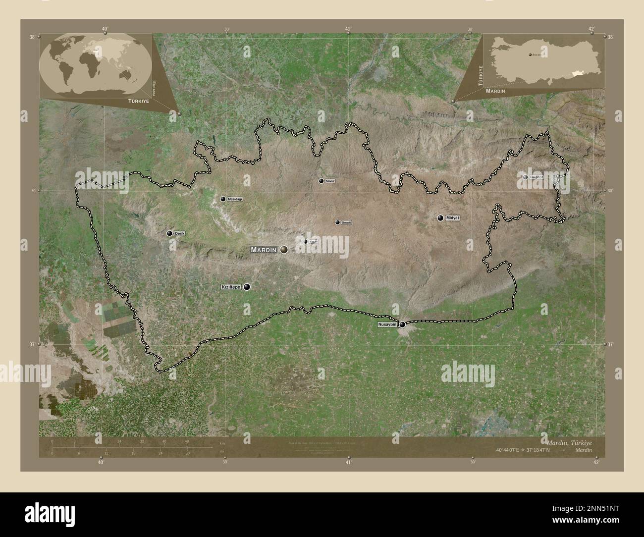 Mardin, province of Turkiye. High resolution satellite map. Locations ...