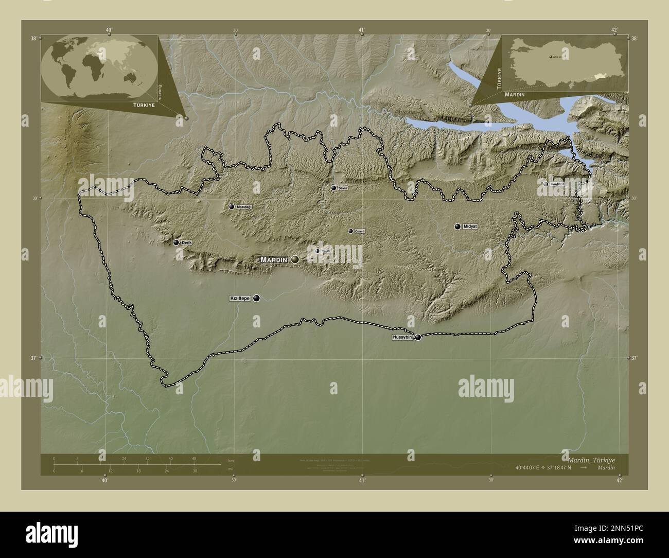 Mardin, province of Turkiye. Elevation map colored in wiki style with ...